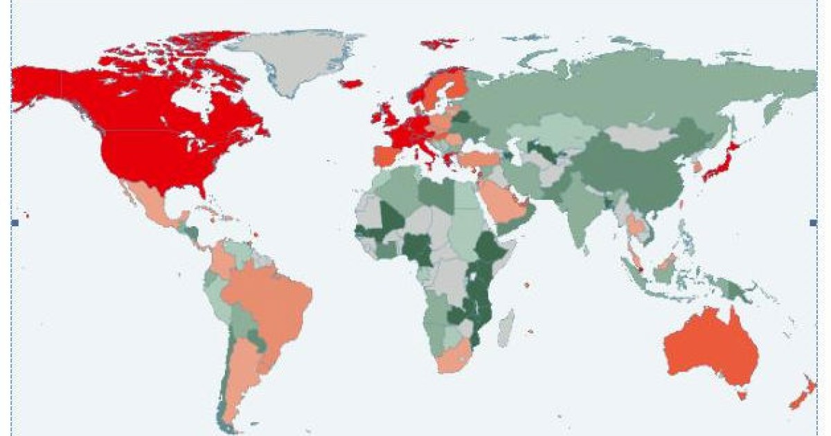 radiografia do dia: mapa mundo da dívida global por pessoa em 2010 ...
