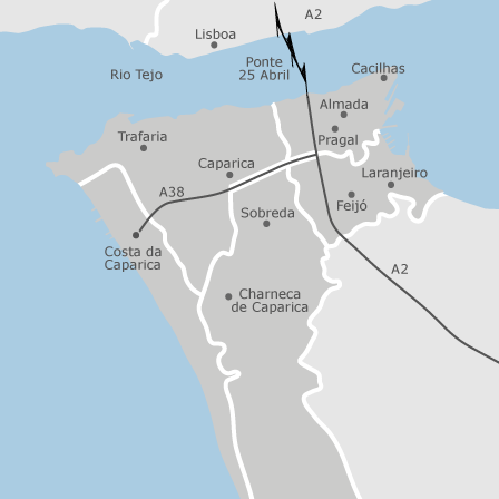 Mapa de Almada, Setúbal: casas para arrendar — idealista
